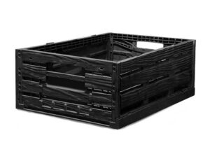 alco designs collapsible storage bin/container: grated wall utility basket/tote, durable, long-lasting, wooden designed plastic (small 24x16x4.1″, black)