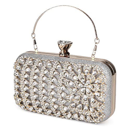 Tanpell Diamond Evening Bag Clutch Purses for Women Sequin Glitter Clutch Bag Evening Handbag Shoulder Bags Purse for Wedding Party Prom (Silver)