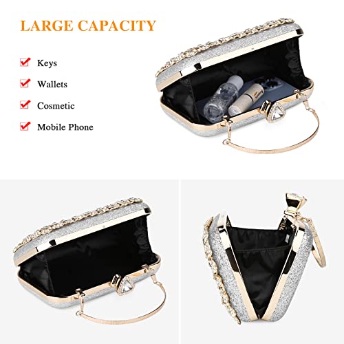 Tanpell Diamond Evening Bag Clutch Purses for Women Sequin Glitter Clutch Bag Evening Handbag Shoulder Bags Purse for Wedding Party Prom (Silver)