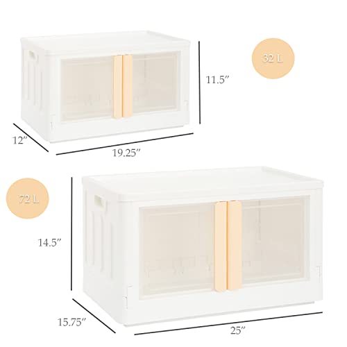 Folding and Stackable Container with Doors and Handles | Storage Container | Storage Organizer | Storage Totes | Trunk Organizer, 32 Liter, Set of 2, White&Cream Handle