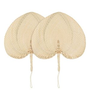 framendino, 2 pack handmade natural bamboo raffia fans hand rattan fan woven fans plam leaf fans for summer home wedding decor gift favor