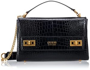 guess womens katey croc flap shoulder bag, black, one size us