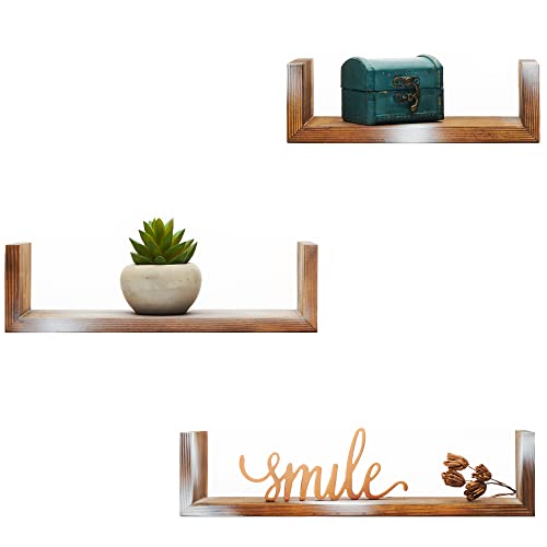 Ecohome Set of 3 Brown Floating Shelves, Easy-to-Assemble Floating Wall Mount Shelves for Bedrooms and Living Rooms