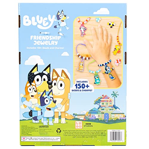 Horizon Group USA Bluey Friendship Jewelry, Create 4 Bluey Charm Bracelets & 2 Bluey Charm Necklaces, Includes 150 Beads & 6 Rubber Charms with Bluey Storage Case, Gifts for Kids Boys Girls