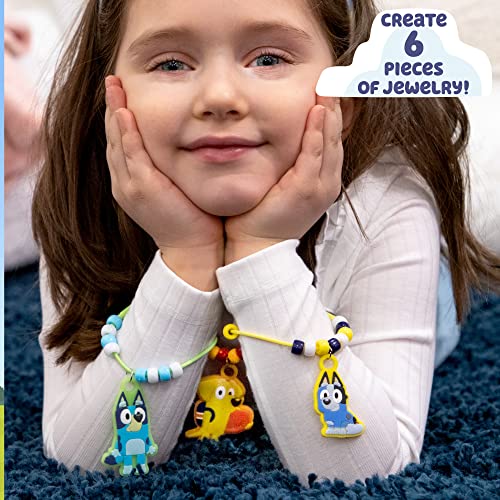 Horizon Group USA Bluey Friendship Jewelry, Create 4 Bluey Charm Bracelets & 2 Bluey Charm Necklaces, Includes 150 Beads & 6 Rubber Charms with Bluey Storage Case, Gifts for Kids Boys Girls