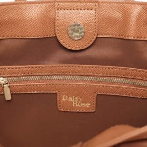 Daisy Rose Tote Shoulder Bag with Front Zipper - PU Vegan Leather - BROWN