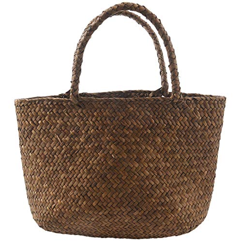 JEROME Casual Straw Bag Natural Wicker Tote Bags Women Braided Handbag For Garden Handmade Woven Rattan Bags Brown