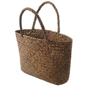 JEROME Casual Straw Bag Natural Wicker Tote Bags Women Braided Handbag For Garden Handmade Woven Rattan Bags Brown