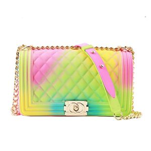 qianjingcq fashion rainbow design gradient women’s bag frosted diamond chain simple color jelly bag large-capacity one-shoulder messenger bag wallet backpack, 25cmx9cmx15cm