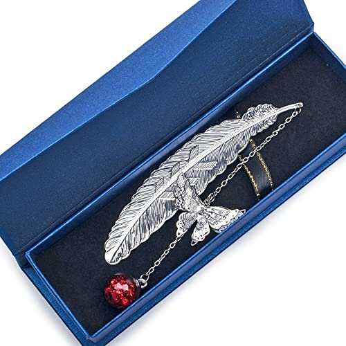 CTZD Metal Leaf Bookmark Birthday Gift for Teachers Feather 3D Butterfly Book Marks for Christmas Valentine's Day Women Girls Readers Lady Female Book Lover (Silver,Red)