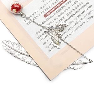 CTZD Metal Leaf Bookmark Birthday Gift for Teachers Feather 3D Butterfly Book Marks for Christmas Valentine's Day Women Girls Readers Lady Female Book Lover (Silver,Red)