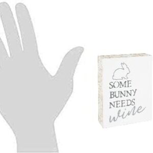 Collins Painting 'Some Bunny Needs Wine' Funny Spring/Easter Block Sign, White, Grey, Brown