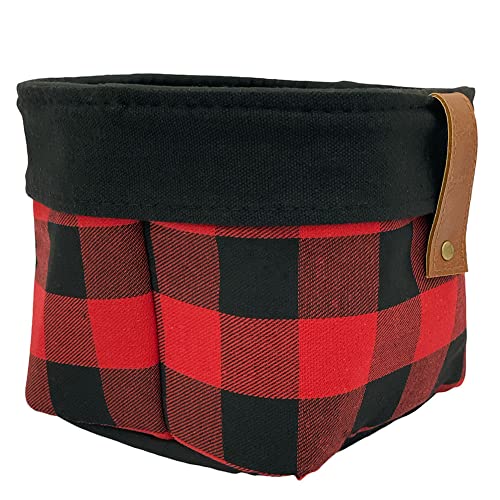 Square Canvas Storage Basket in Black/Red Buffalo Check, 6" H x 8" W