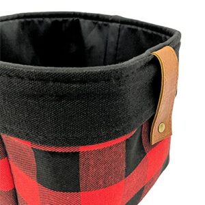 Square Canvas Storage Basket in Black/Red Buffalo Check, 6" H x 8" W