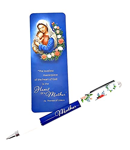 Heart of a Mother Madonna and Child Rollerball Pen with Bookmark Gift Set for Catholic Moms