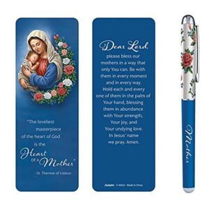 Heart of a Mother Madonna and Child Rollerball Pen with Bookmark Gift Set for Catholic Moms