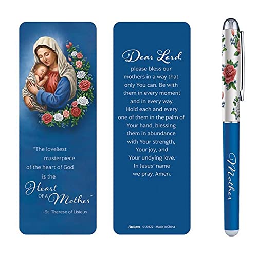 Heart of a Mother Madonna and Child Rollerball Pen with Bookmark Gift Set for Catholic Moms