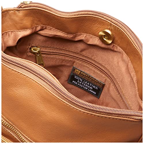 Bueno of California GAL Antique Leather Triple Compartment Shoulder Bag, Cognac