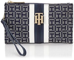 tommy hilfiger womens jaden wristlet handbag, light stone/navy, one size us