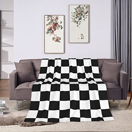 Ultra-Soft Micro Fuzzy Throw Blanket Black White Racing and Checkered Pattern Fluffy Cozy Warm Blankets Soft Blankets Decorative for Couch Bed Sofa Bedroom for Four Seasons 50"x40"