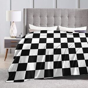 Ultra-Soft Micro Fuzzy Throw Blanket Black White Racing and Checkered Pattern Fluffy Cozy Warm Blankets Soft Blankets Decorative for Couch Bed Sofa Bedroom for Four Seasons 50"x40"