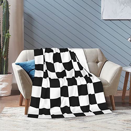 Ultra-Soft Micro Fuzzy Throw Blanket Black White Racing and Checkered Pattern Fluffy Cozy Warm Blankets Soft Blankets Decorative for Couch Bed Sofa Bedroom for Four Seasons 50"x40"