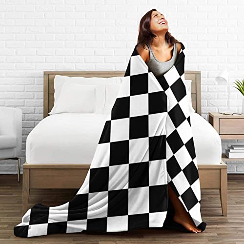 Ultra-Soft Micro Fuzzy Throw Blanket Black White Racing and Checkered Pattern Fluffy Cozy Warm Blankets Soft Blankets Decorative for Couch Bed Sofa Bedroom for Four Seasons 50"x40"