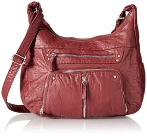 bueno of california grainy washed organzier shoulder bag, wine