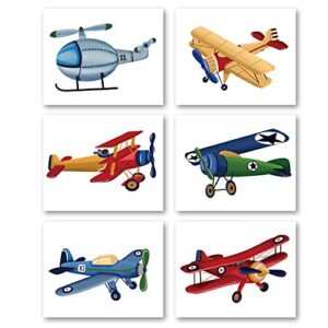 yimehdan watercolor airplane wall art print– playroom or nursery boy bedroom decor–colorful cartoon aircraft canvas print ( set of 6 ) — unframed — 8x10 inch