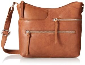 bueno of california gal antique leather double zip shoulder bag, tan