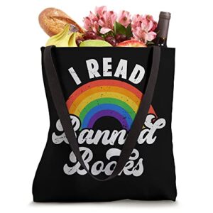 I Read Banned Books Retro Literature Rainbow Reading Vintage Tote Bag