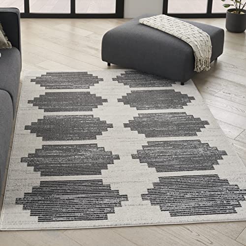 Nourison Modern Passion Geometric Ivory/Grey 5' x 7' Area -Rug, Easy -Cleaning, Non Shedding, Bed Room, Living Room, Dining Room, Kitchen (5x7)