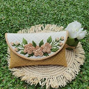 Folddit Straw Clutch Purses for Women - Handwoven Envelope Clutch Purse - Clutch Wallet for Women - Womens Clutch Purse - Wicker Purse, Rattan Bag, Straw Purse, Beach Purse (Beige)