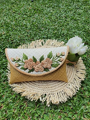 Folddit Straw Clutch Purses for Women - Handwoven Envelope Clutch Purse - Clutch Wallet for Women - Womens Clutch Purse - Wicker Purse, Rattan Bag, Straw Purse, Beach Purse (Beige)