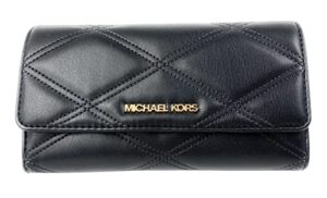 michael kors jet set travel large trifold wallet vegan leather (black)