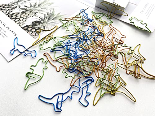 40pcs Funny Dinosaur Paper Clips, Mewuthede Creative Dinosaur Shaped Paperclip, Metal Bookmark Clips Supplies Cute Paper Clips for Home Office Library …