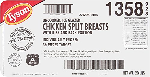 Tyson Individual Quick Frozen Halves Chicken Breast, 8.2 Ounce -- 36 per case.