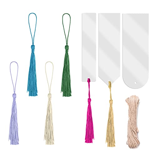 AIEX DIY Clear Bookmarks, 30pcs Acrylic Bookmark Blank Acrylic Bookmark Blank Bookmarks with Tassels for Crafts Birthday Wedding Notebook DIY Graduation Gift Tag