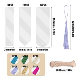 AIEX DIY Clear Bookmarks, 30pcs Acrylic Bookmark Blank Acrylic Bookmark Blank Bookmarks with Tassels for Crafts Birthday Wedding Notebook DIY Graduation Gift Tag