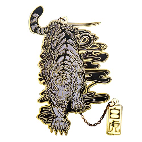 Bookmark Chinese Style White Tiger Retro Hollow Out Book Clip with Pendant Pagination Mark Metal 1Piece