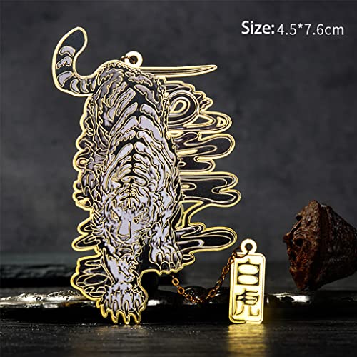 Bookmark Chinese Style White Tiger Retro Hollow Out Book Clip with Pendant Pagination Mark Metal 1Piece