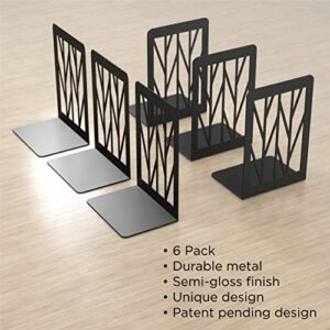 MAMILO Bookends for Book Shelf – 6-Pack Metal Book Ends to Hold Books – Sturdy and Durable Bookends for Shelves – Modern and Elegant Designs – Semi Gloss Coated Paint – Ideal for Bookshelf Decor