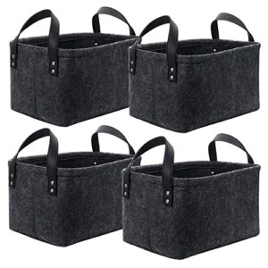 besetfree 4 pack felt fabric storage basket, 10x15x11″ foldable felt storage bin with leather handles, open storage bins for shelves, magazine, toys, clothing