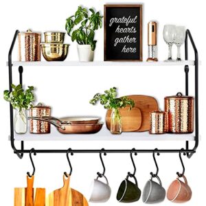 boluo kitchen wall shelf bathroom shelves with hooks 24 inches long modern coffee bar shelfs floating shelve, black and white (604-60w)