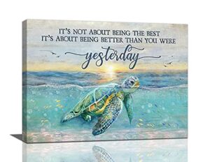 sea turtle decor wall art beach ocean decor sea turtle pictures canvas prints coastal turquoise turtle bathroom wall decor inspirational quote painting modern artwork home decor for bathroom 16″x12″