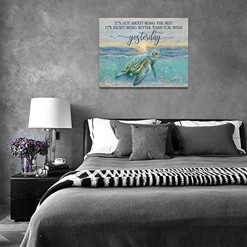 Sea Turtle Decor Wall Art Beach Ocean Decor Sea Turtle Pictures Canvas Prints Coastal Turquoise Turtle Bathroom Wall Decor Inspirational Quote Painting Modern Artwork Home Decor for Bathroom 16"x12"