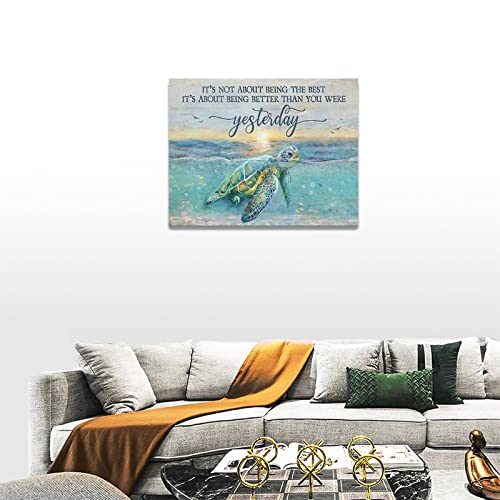 Sea Turtle Decor Wall Art Beach Ocean Decor Sea Turtle Pictures Canvas Prints Coastal Turquoise Turtle Bathroom Wall Decor Inspirational Quote Painting Modern Artwork Home Decor for Bathroom 16"x12"