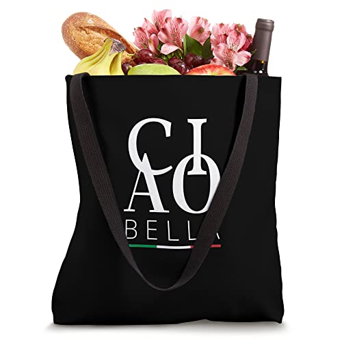 Italy Graphic with Italian Flag Ciao Bella Quote Tote Bag