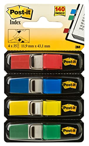 Post-it 12 x 43 mm Small Index Flags, 4 Colours - Multicolour, Pack of 140 Flags