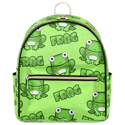 Green Frog Mini Backpack Purse for Women, Cartoon Frog Leather Small Backpack Casual Travel Daypacks Shoulder Bag for Girls Teen